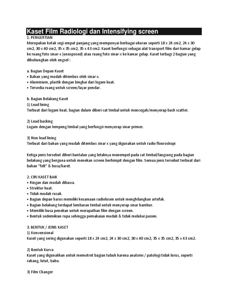 Kaset Film Radiologi Dan Intensifying Screen | PDF