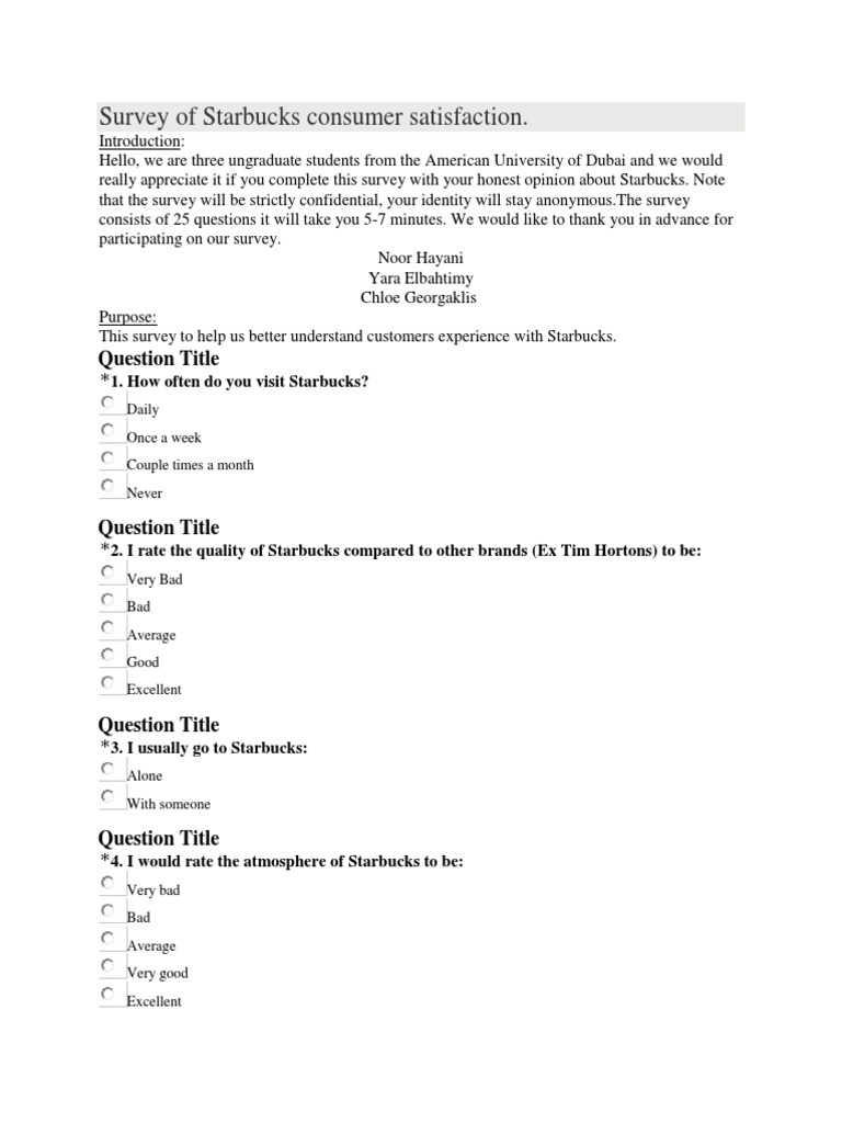 Survey of Starbucks Consumer Satisfaction | PDF | Starbucks ...