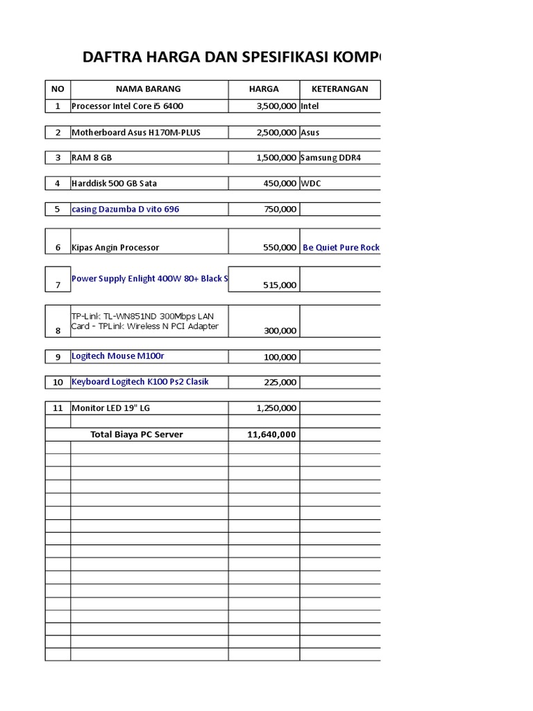 Spesifikasi PC Server Dan Client UNBK | PDF | Komputer Pribadi ...