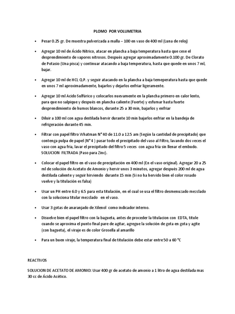 PB Por Volumetria | Descargar gratis PDF | Valoración | Química