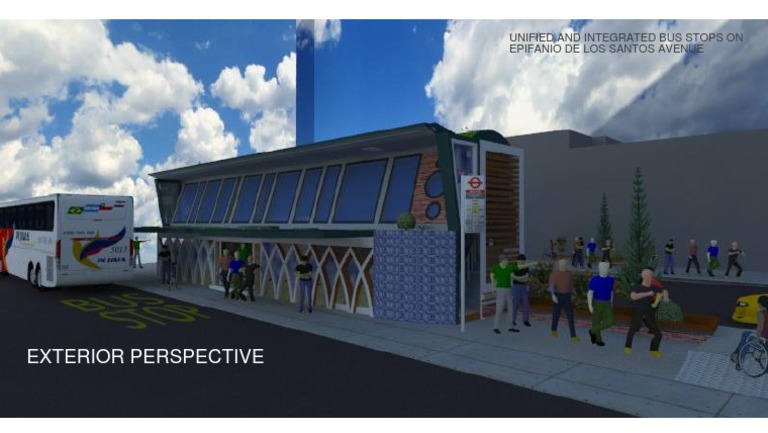 Exterior Perspective: Unified and Integrated Bus Stops On Epifanio de ...