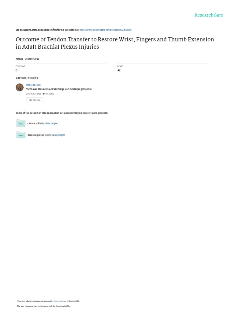 Outcomesof Tendon Transferto Restore Wrist Fingersand Thumb Extension ...