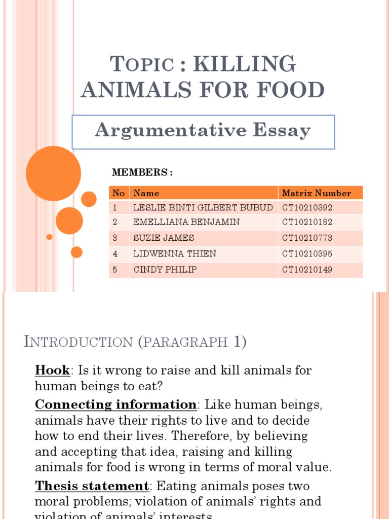 T: Killing Animals For Food: Argumentative Essay | PDF | Vegetarianism ...