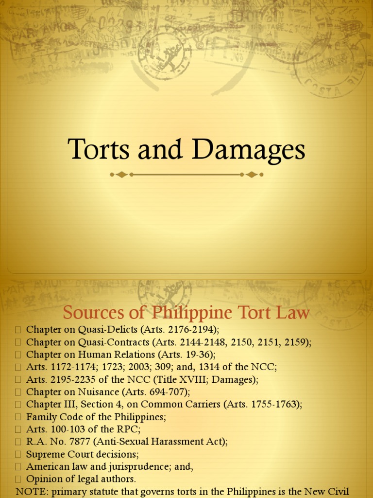 Civil Law Torts Damages Reviewer | PDF | Negligence | Tort