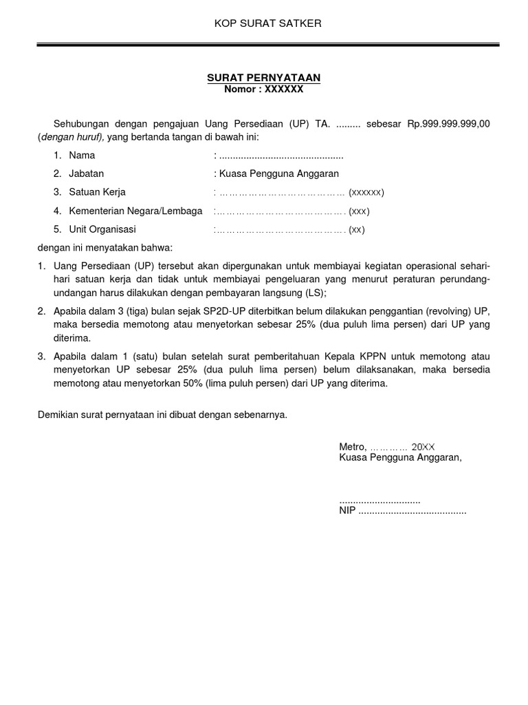 Surat Pernyataan Up | PDF