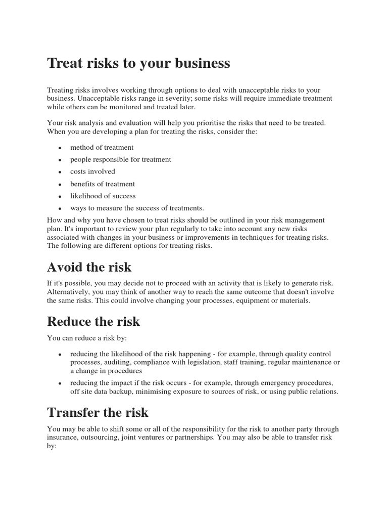 Treat Risks To Your Business | PDF | Career & Growth | Business