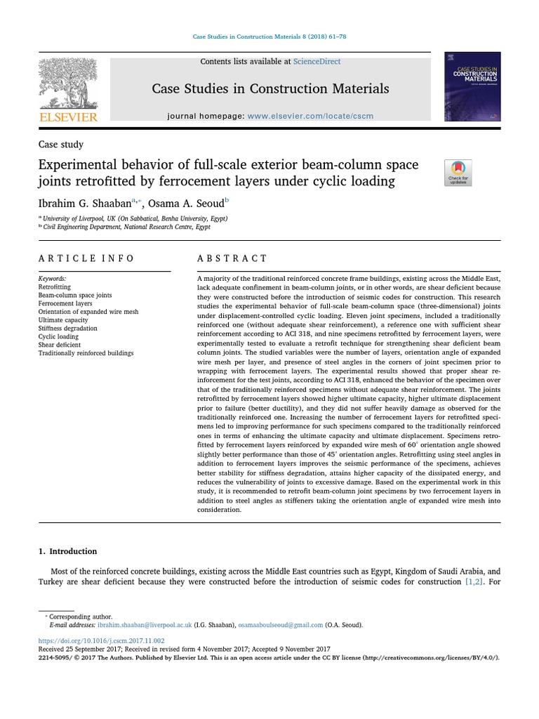 Experimental Behavior of Full-Scale Exterior Beam-Column Space Joints ...