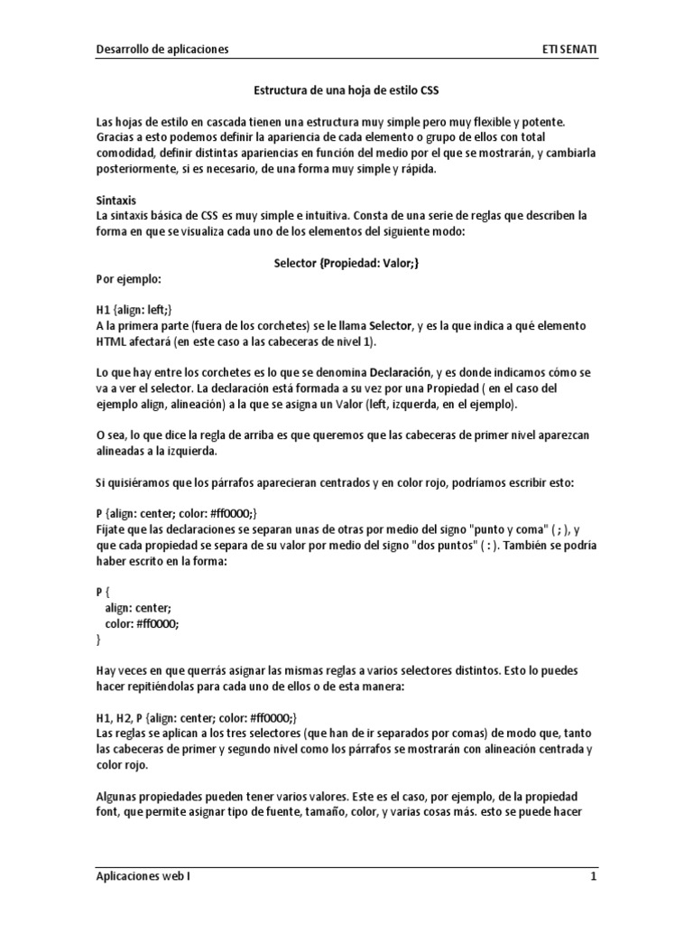 1 Estructura de Una Hoja de Estilo CSS | PDF | Hojas de estilo en cascada | HTML