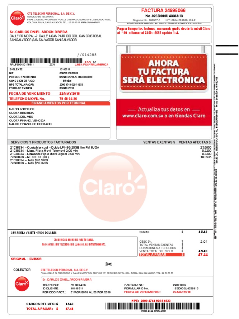 Factura de Servicios de Telecomunicaciones | PDF