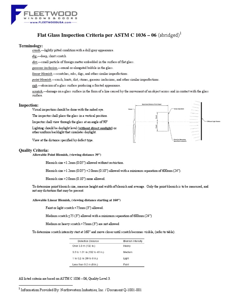 Flat Glass Inspection Criteria Per ASTM C 1036 - 06 (Abridged) | PDF | Glasses | Wear
