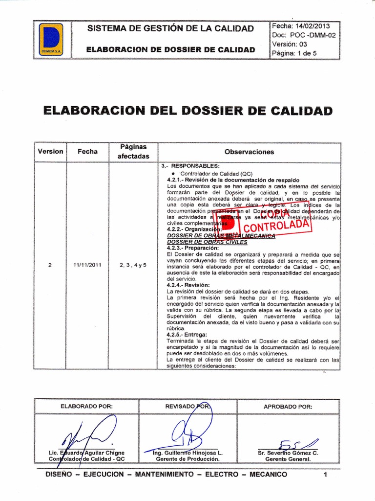 Elaboracion de Dossier de Calidad PDF | PDF | Gestión de la calidad ...