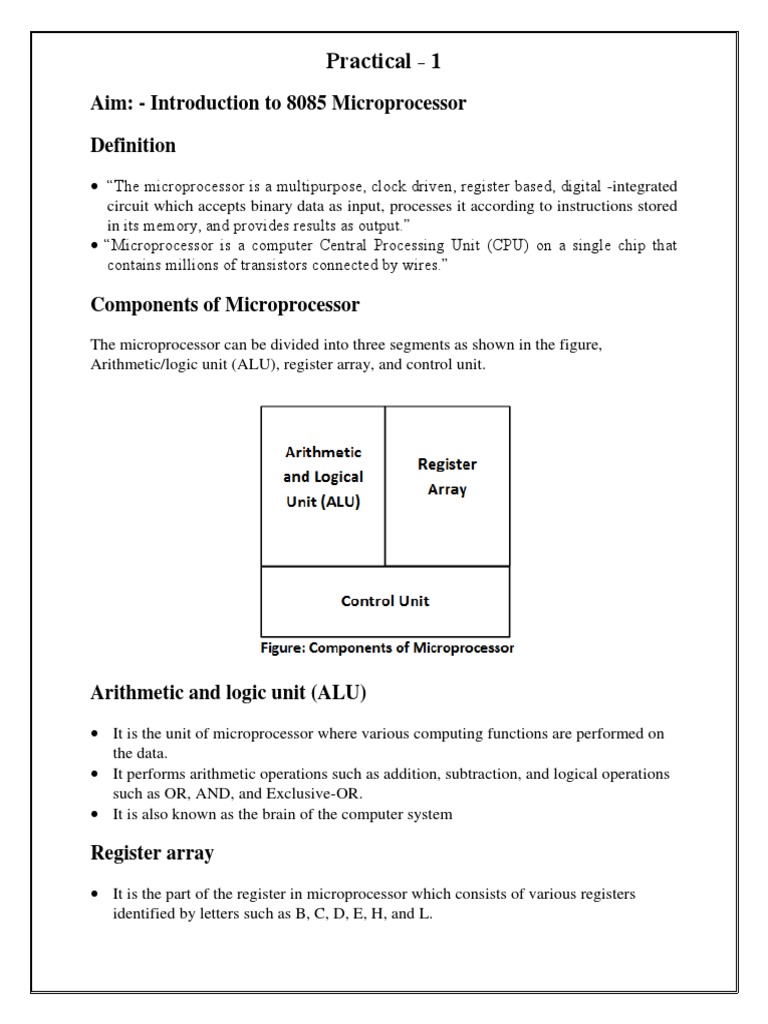 Practical - 1: Aim: - Introduction To 8085 Microprocessor | PDF | Central Processing Unit ...