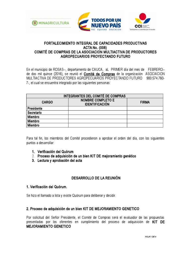 8 Acta Aprobación de Gastos Comite de Compras - 2015kit Mejoramiento Genetico | PDF | Business