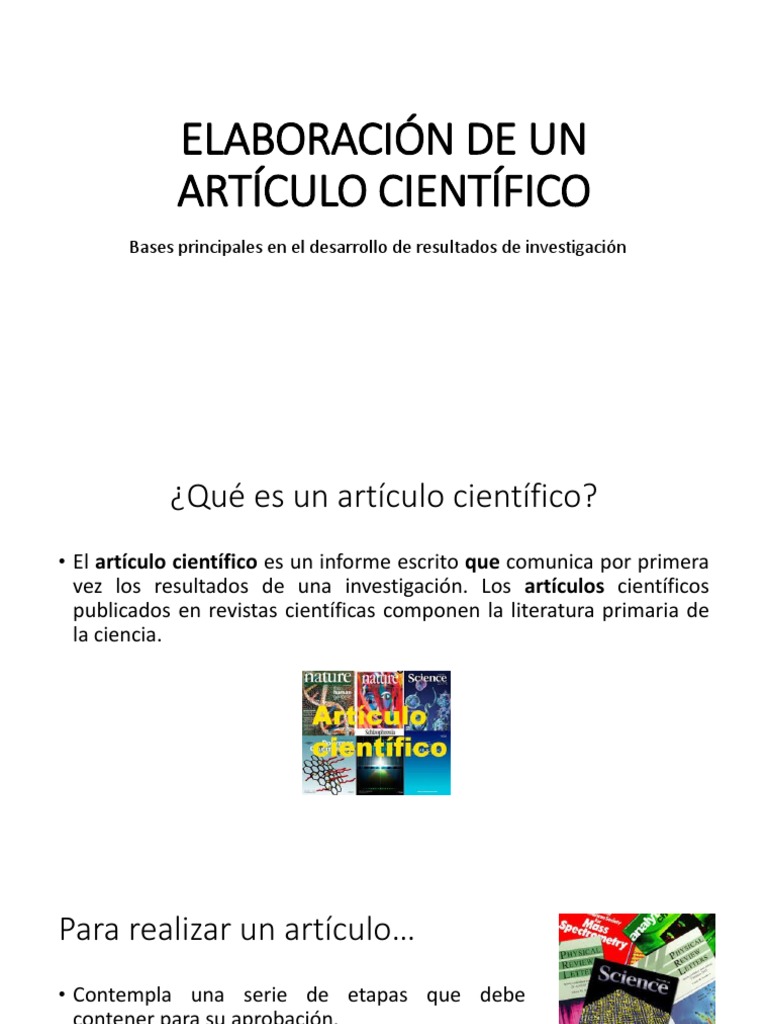 Elaboración De Un Artículo Científico Bases Principales En El