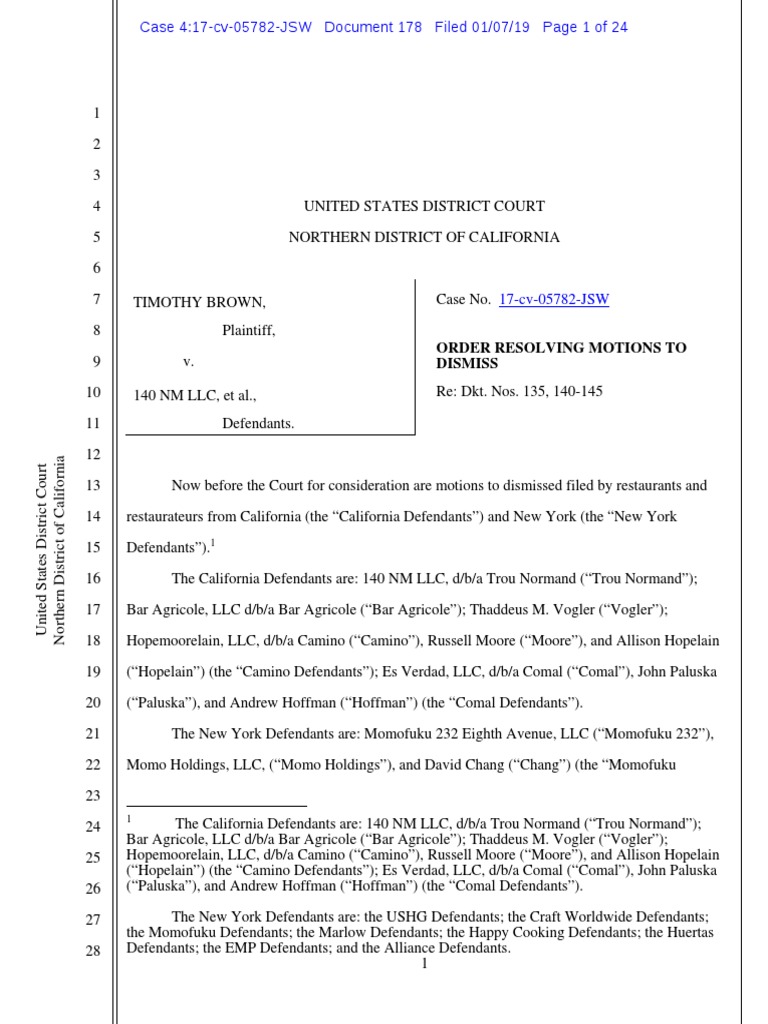 Court Order on Restaurant Dismissals | PDF | Personal Jurisdiction ...
