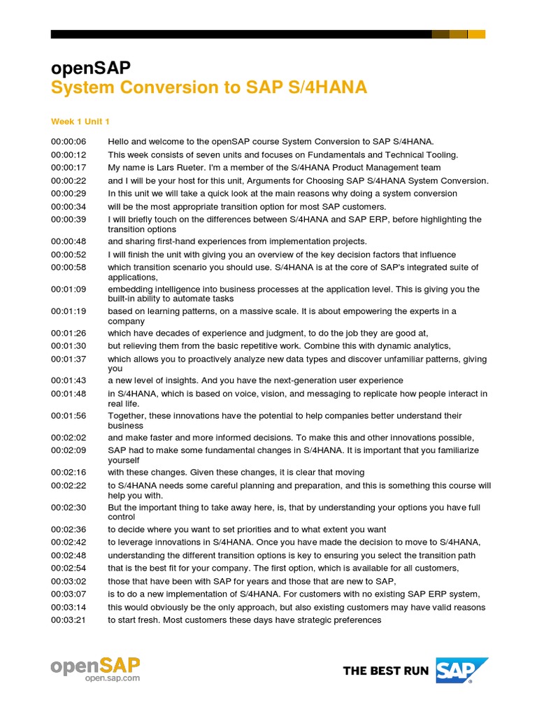OpenSAP s4h11 Week 1 Transcript | PDF | Sap Se | Business Process