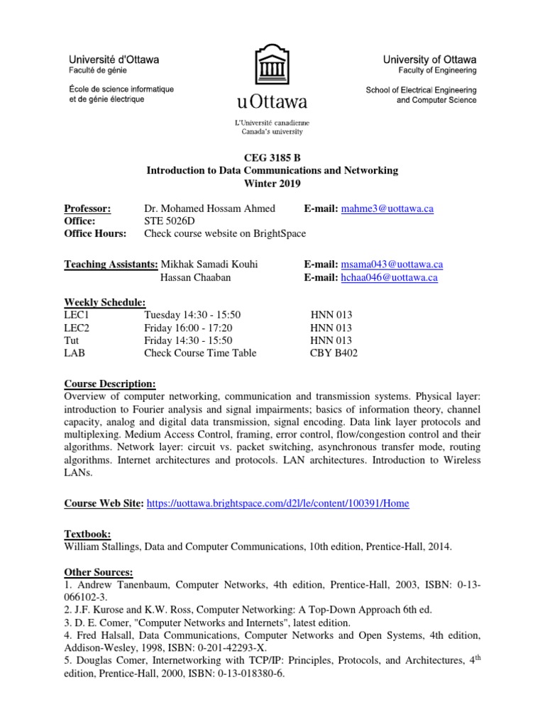 CEG3185 Syllabus Winter2019 | PDF | Computer Network | Digital Technology