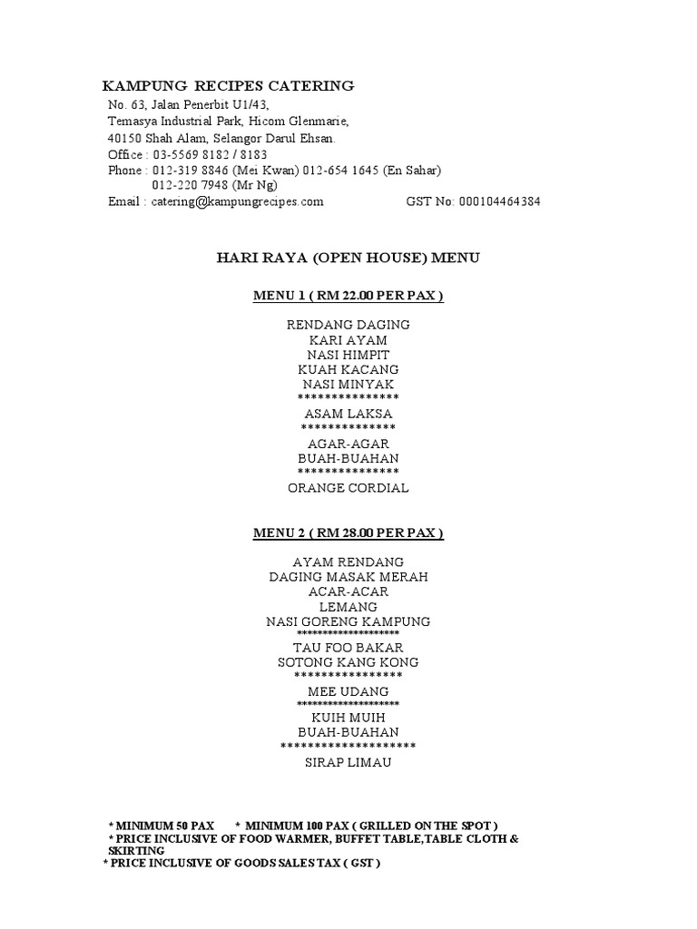 Hari Raya Menu | PDF