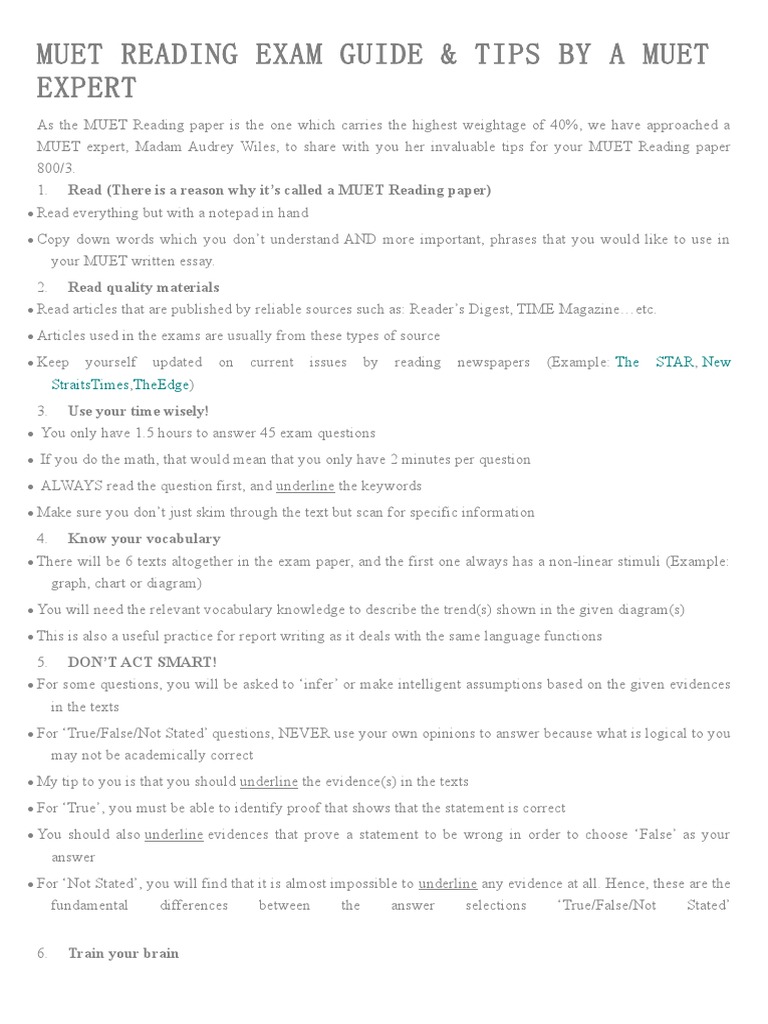 Muet Reading Exam Guide & Tips by A Muet Expert: The Star New ...