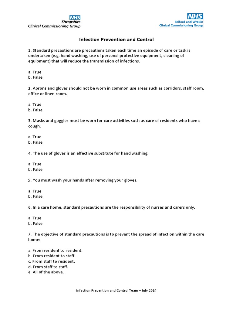 Quiz Infection Prevention and Control M | PDF | Hand Washing | Glove