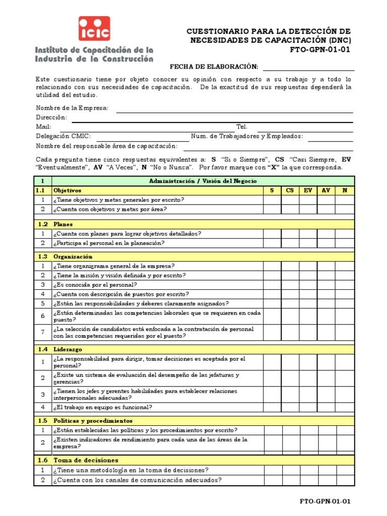 Cuestionario DNC WORD PDF | PDF | Planificación | Calidad (comercial)