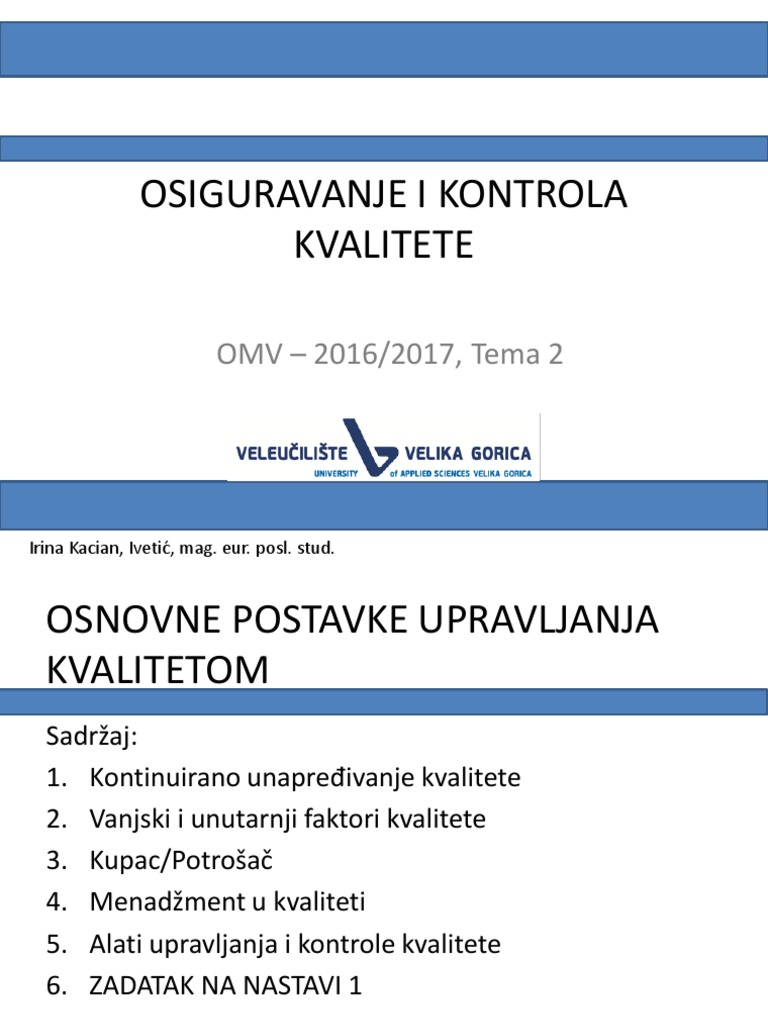 Osiguranje I Kontrola Kvalitete | PDF