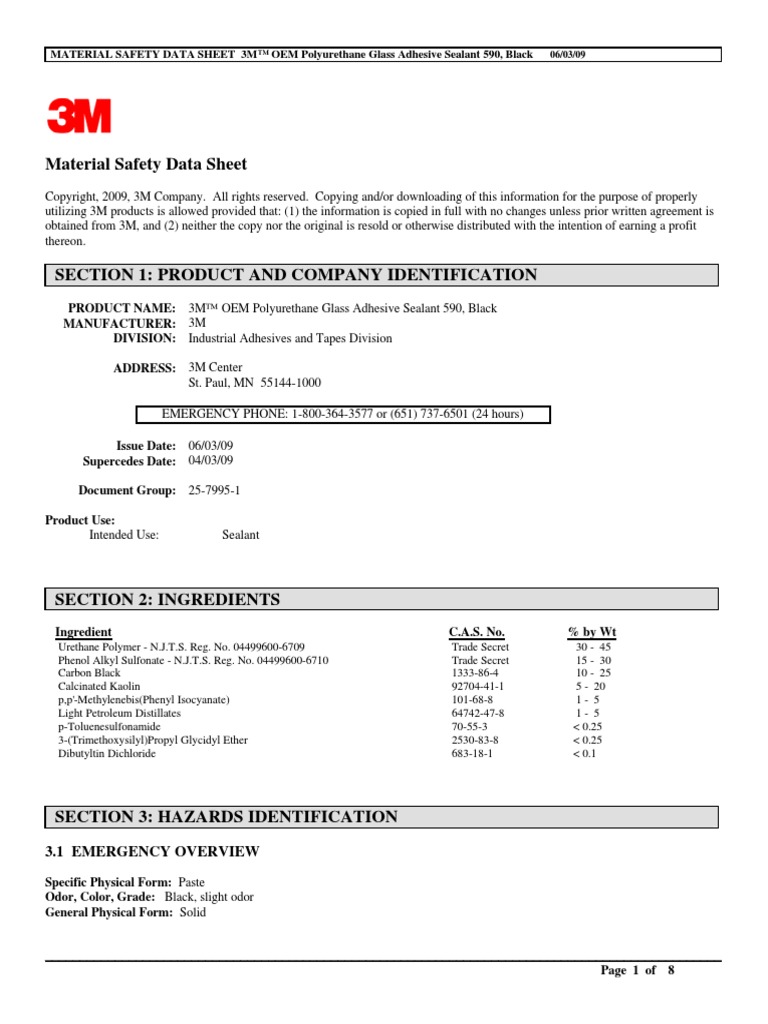 3m 590 Glue Msds | Personal Protective Equipment | Combustion
