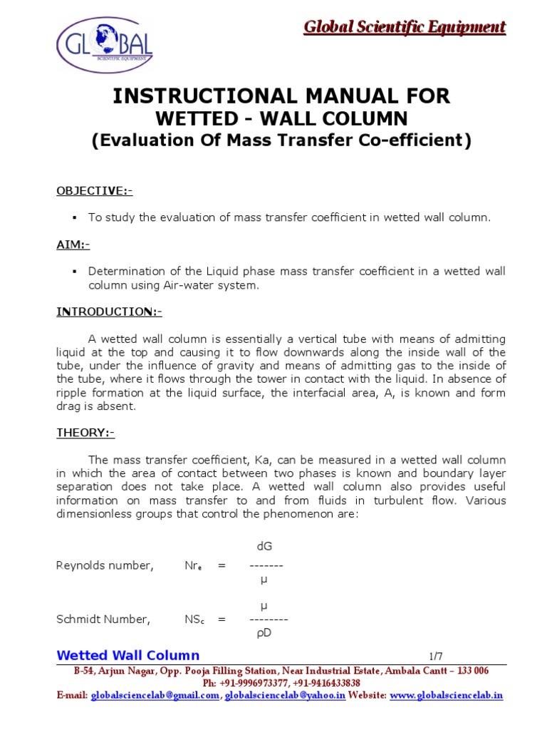 Manual For Wetted Wall Column | PDF | Humidity | Atmosphere Of Earth