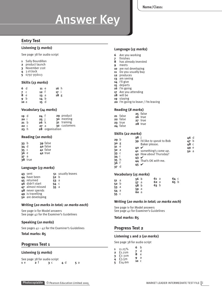 Answer Key: Entry Test | PDF | Salary | Business