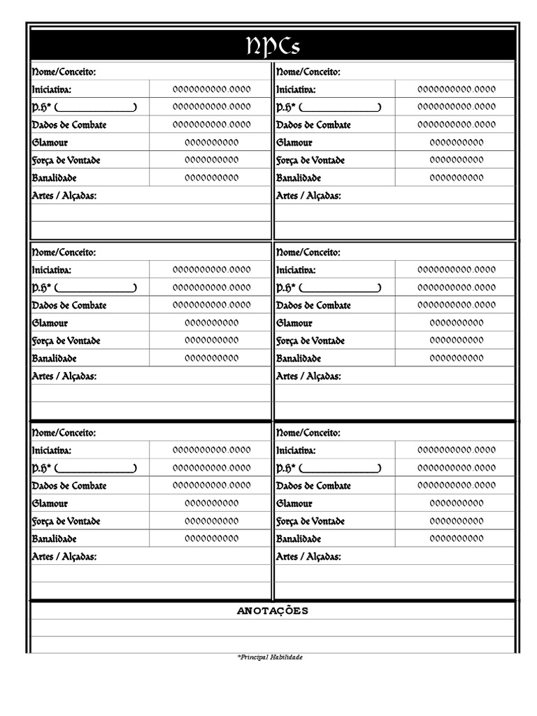 Ficha de NPCs - 5th Version - Changeling | PDF