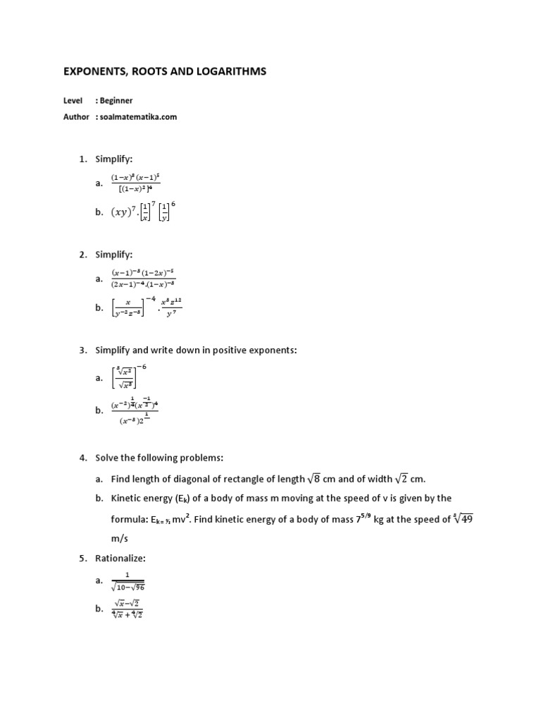 Beginner Guide to Exponents and Logarithms | PDF