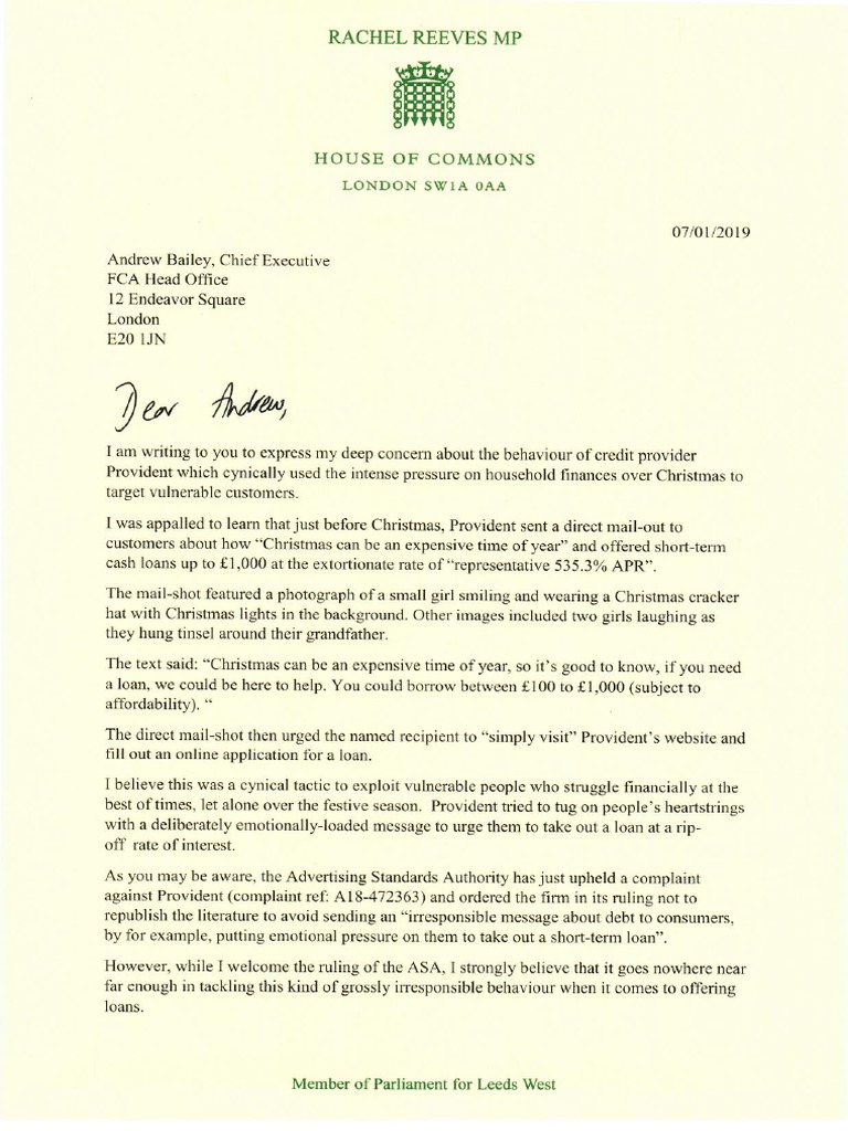 Andrew Bailey Provident Letter | PDF