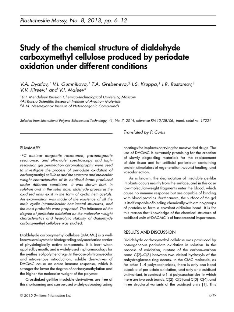 Study of The Chemical Structure of Dialdehyde Carboxymethyl Cellulose ...
