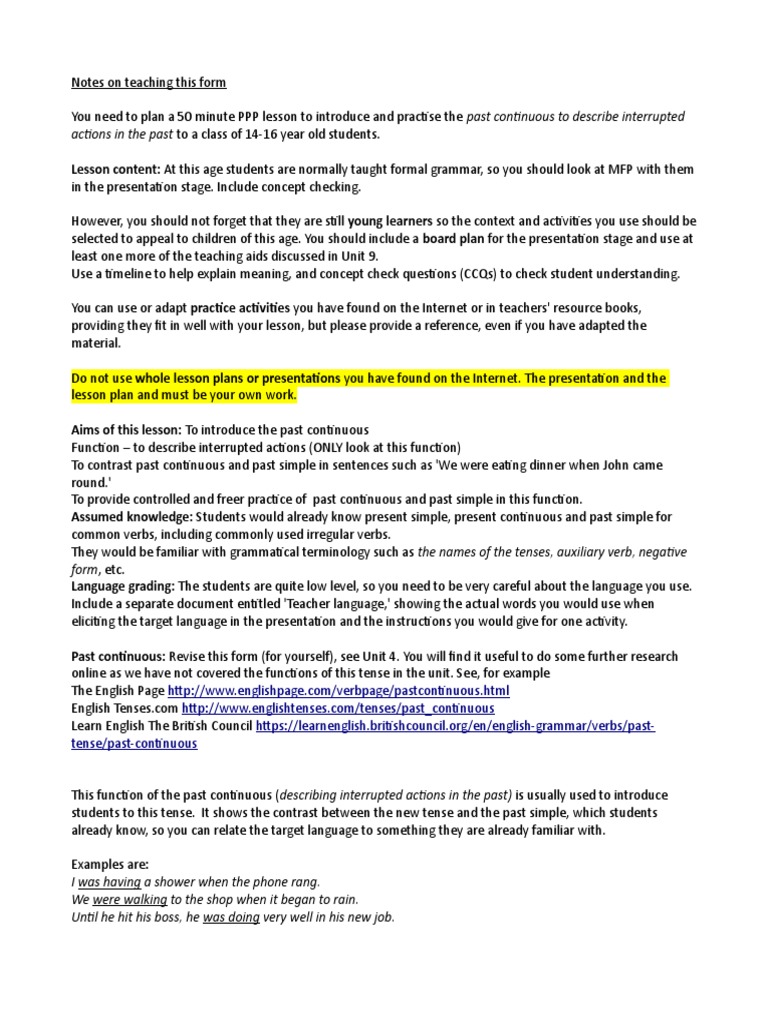 Past Continuous Interrupted Lesson Plan | PDF | English Language ...