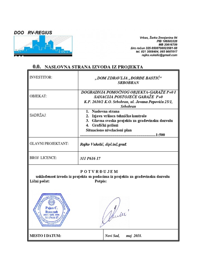 Izvod Iz Projekta Za Pgd-Dom | PDF