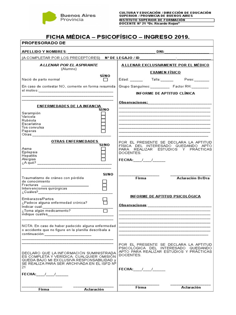 Ficha Medica 2019 | PDF | Cuidado de la salud | Medicina