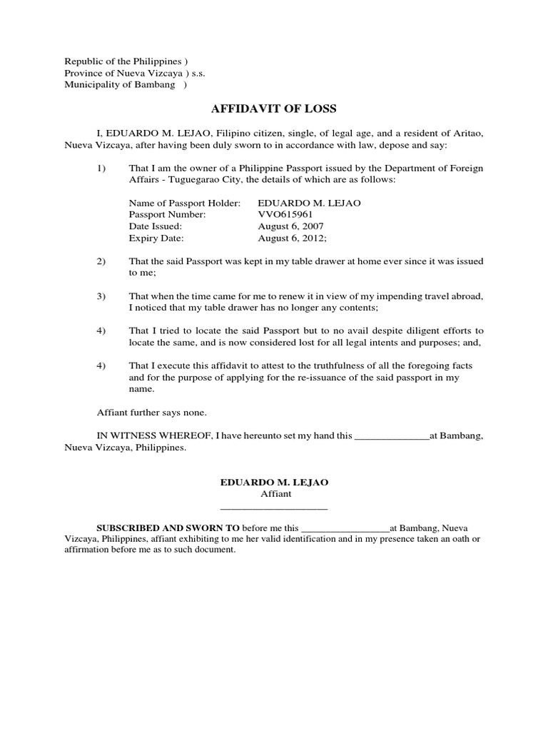 Affidavit of Loss | PDF