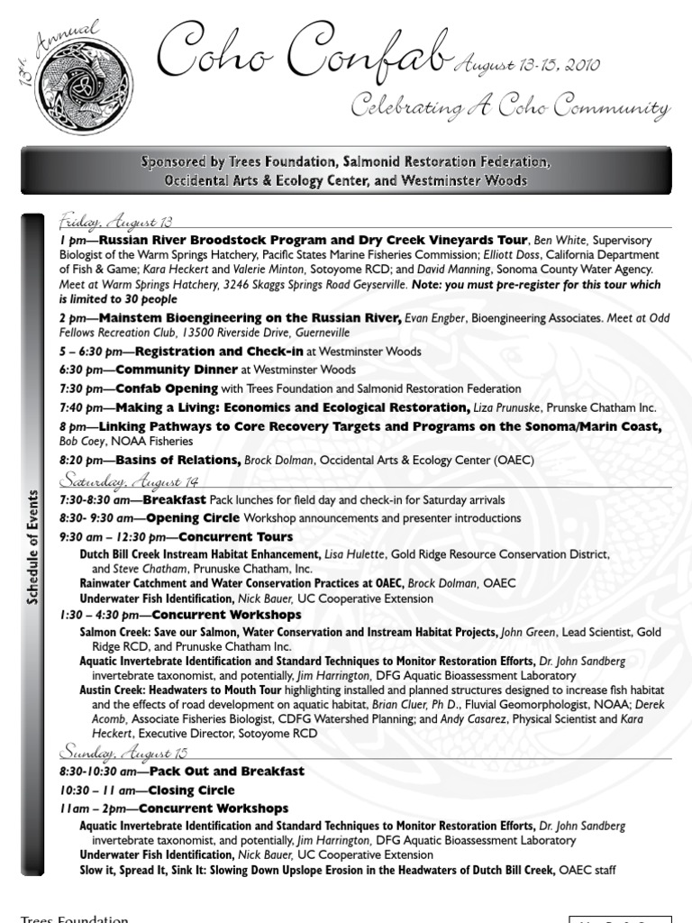 Coho Confab 2010 Schedule and Details | PDF | Water | Nature