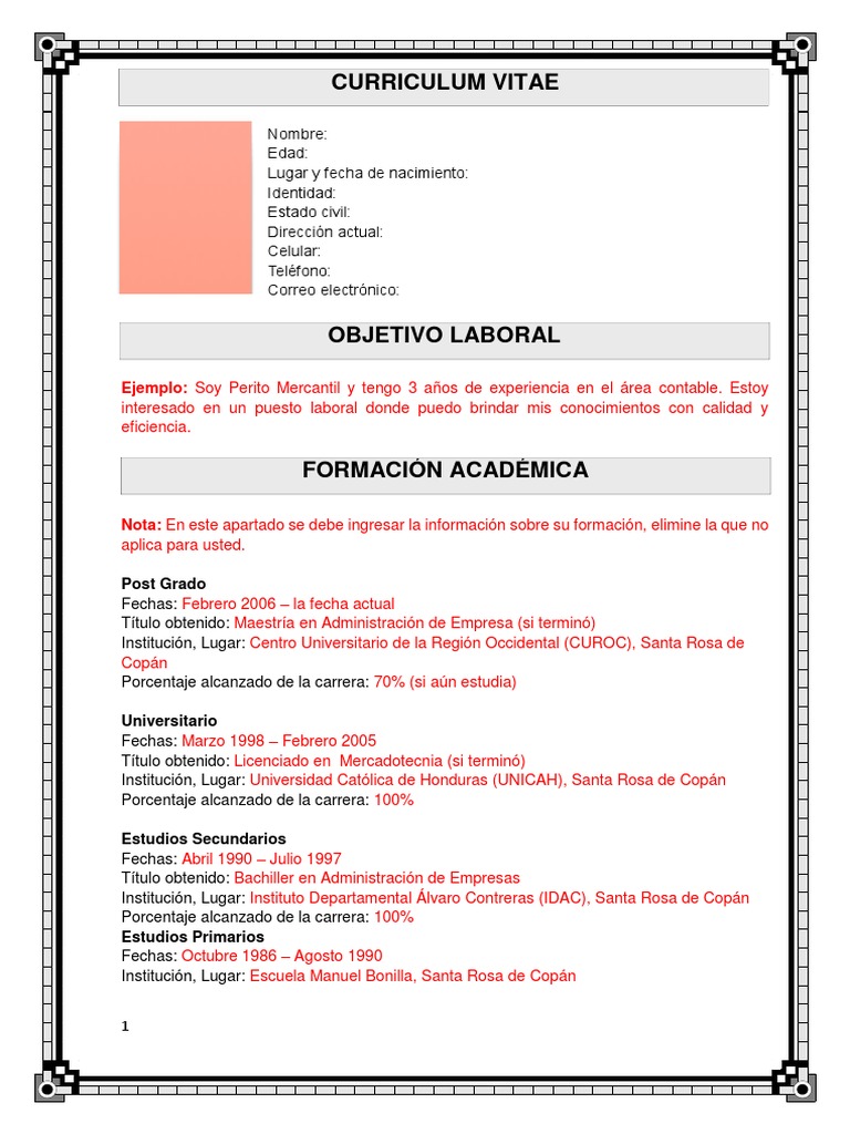 Formato Curriculum EMPLEOS EN HONDURAS | PDF | Marketing | Business