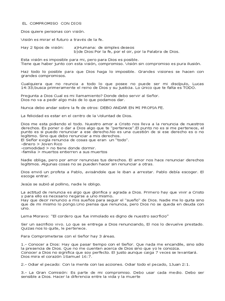 Compromiso y Visión con Dios | PDF | Fe | Amor