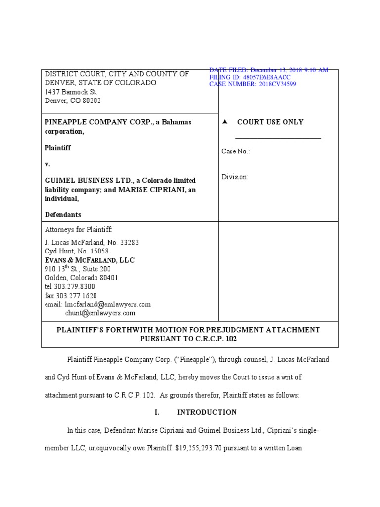 2018-12-13 08-57-55 Pineapple Motion For Prejudgment Attachment | PDF ...