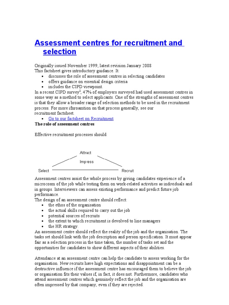 CIPD Assessment Centres Overview | PDF | Recruitment | Validity ...