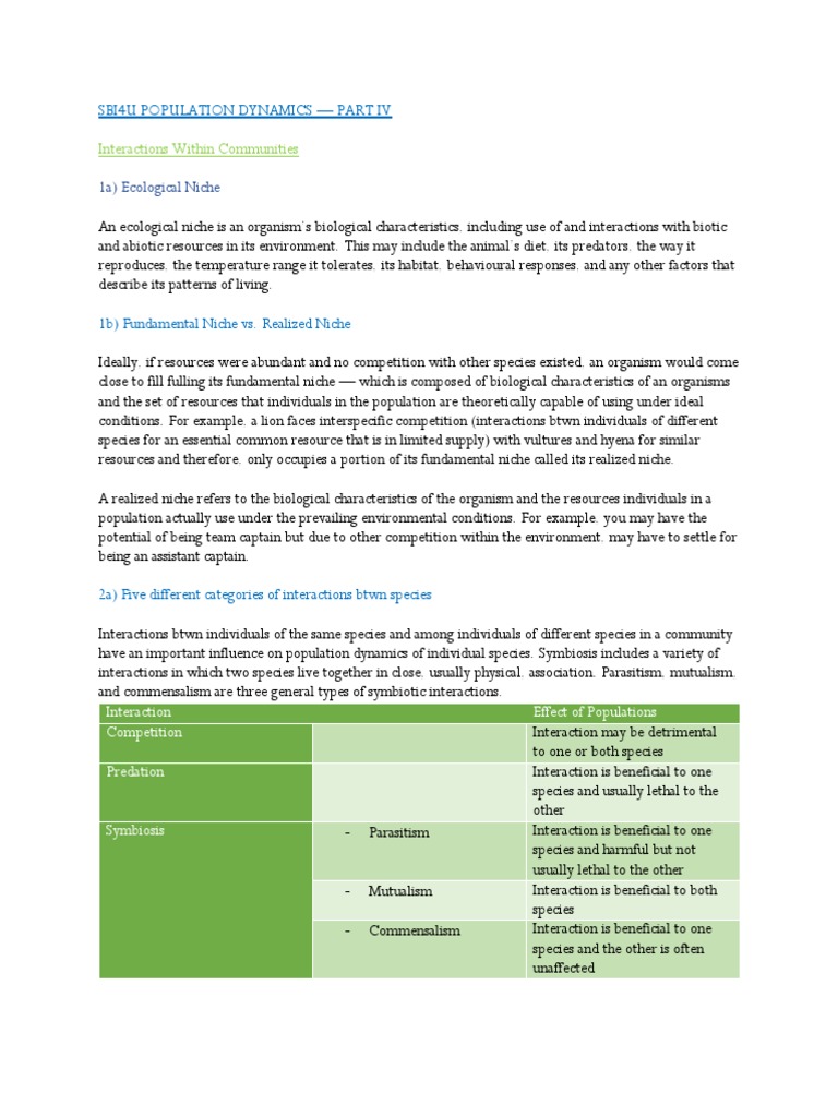 Sbi4u Population Dynamics - Part IV | PDF | Ecological Niche | Predation