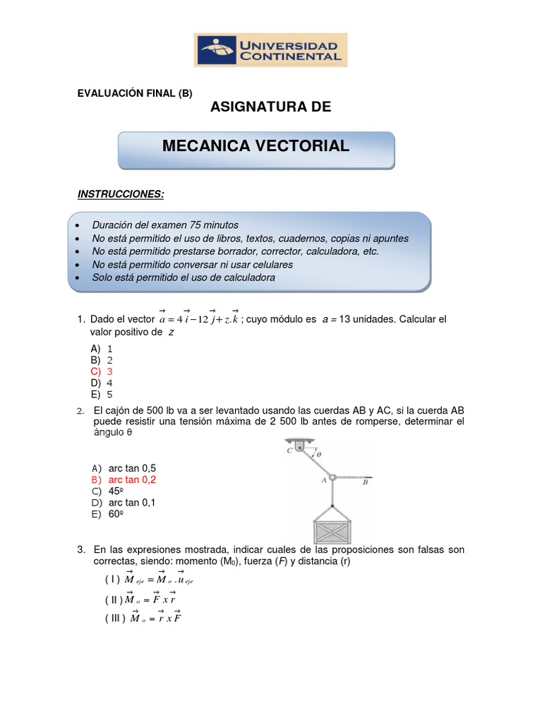 Examen Final B | PDF | Vector Euclidiano | Mecanica clasica