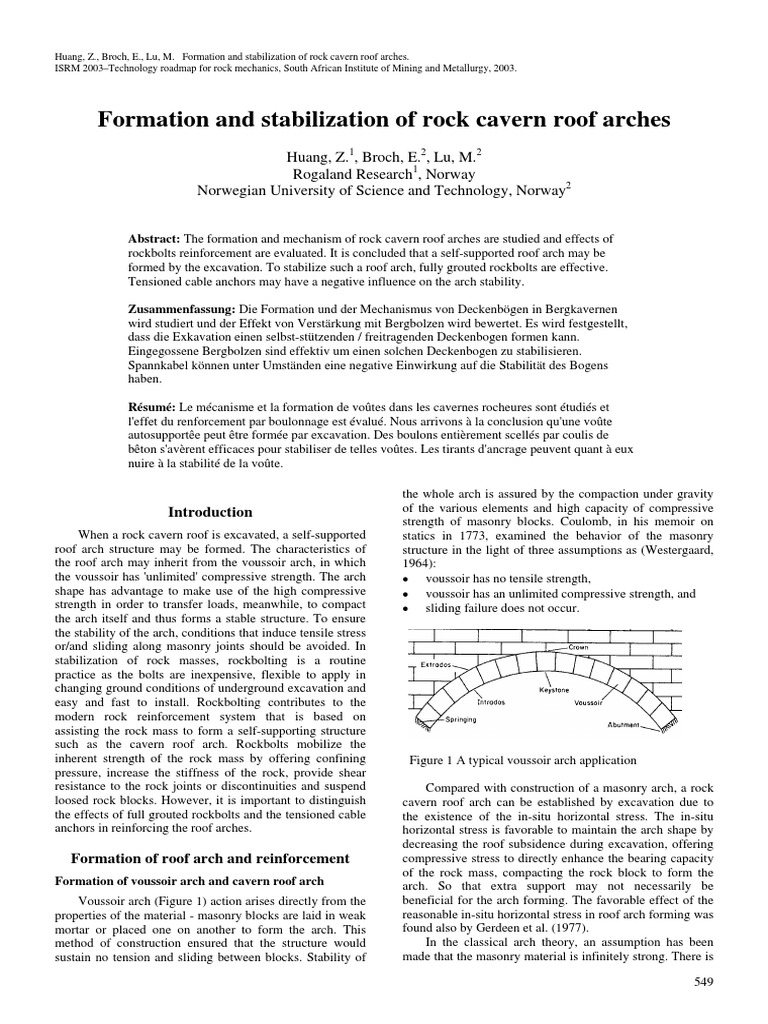 Formation and Stabilization of Rock Cavern Roof Arches | PDF | Stress ...