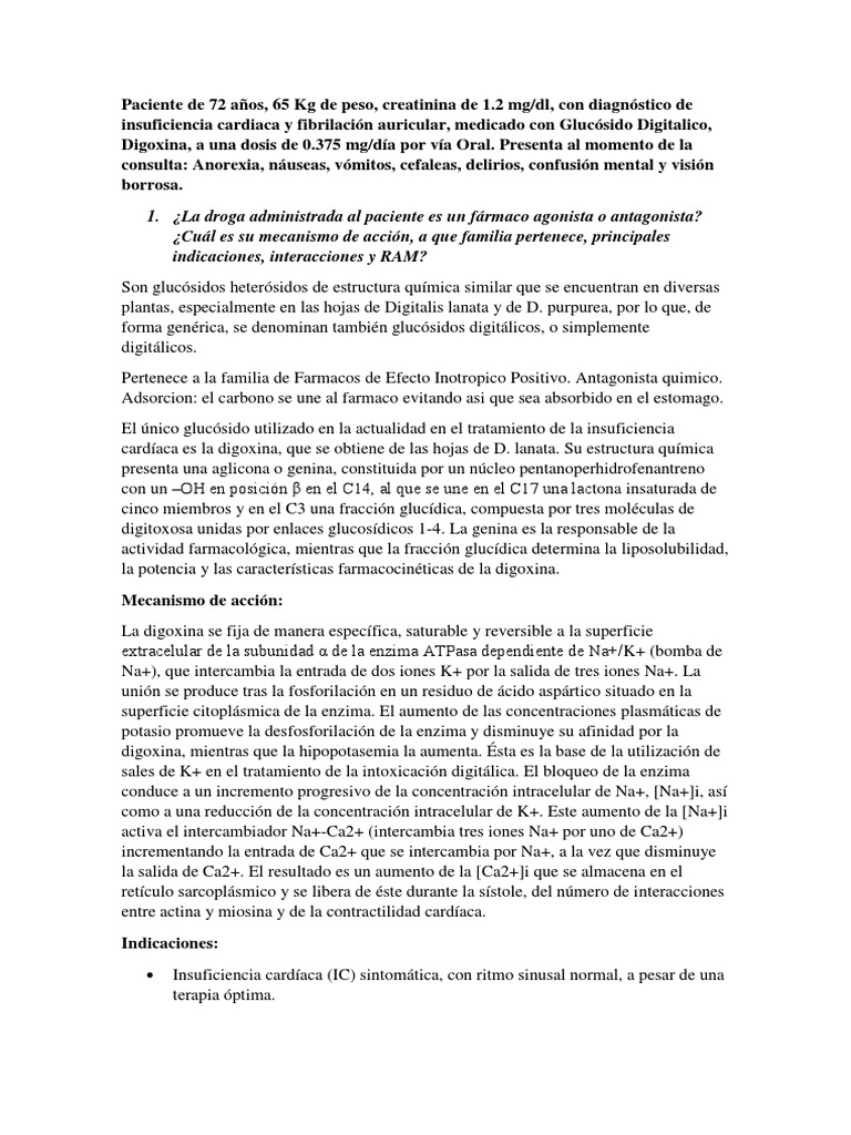 Caso Clínico, Fármacos Digitálicos. | PDF | Farmacología | Drogas