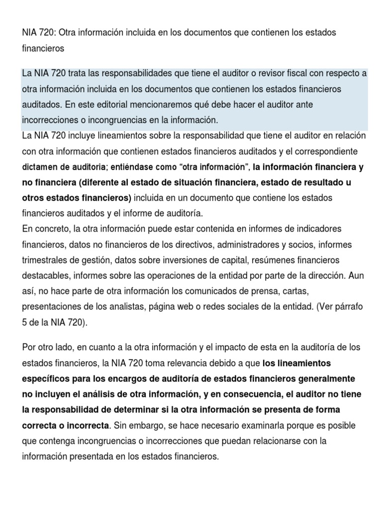 Nia 720 Actualizate) | PDF | Contralor | Auditoría
