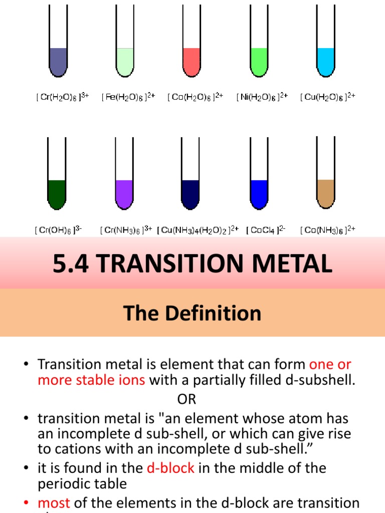 Transition Metal | PDF | Coordination Complex | Transition Metals