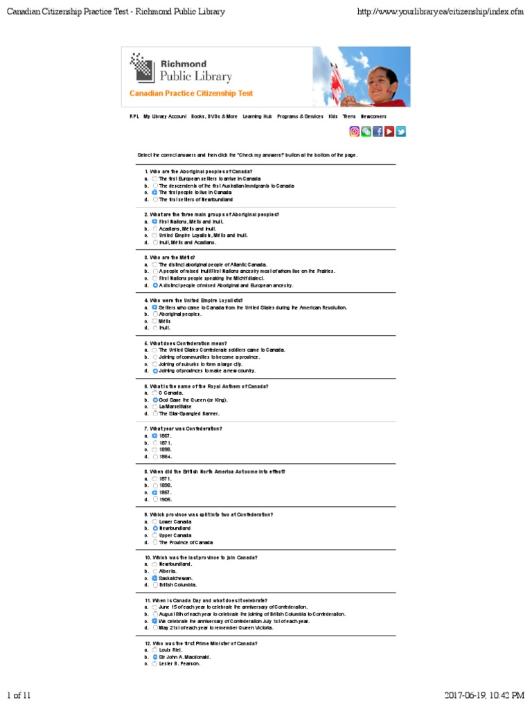 Canada Citizenship Test | PDF | Provinces And Territories Of Canada ...