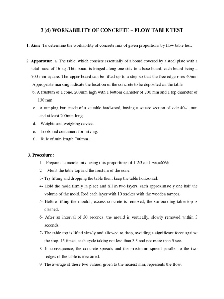 3 (D) Workability of Concrete - Flow Table Test | PDF | Strength Of ...